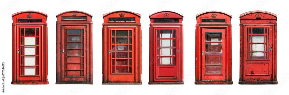 Vintage UK Red Phone Booths in a Row with Transparent Background for ...