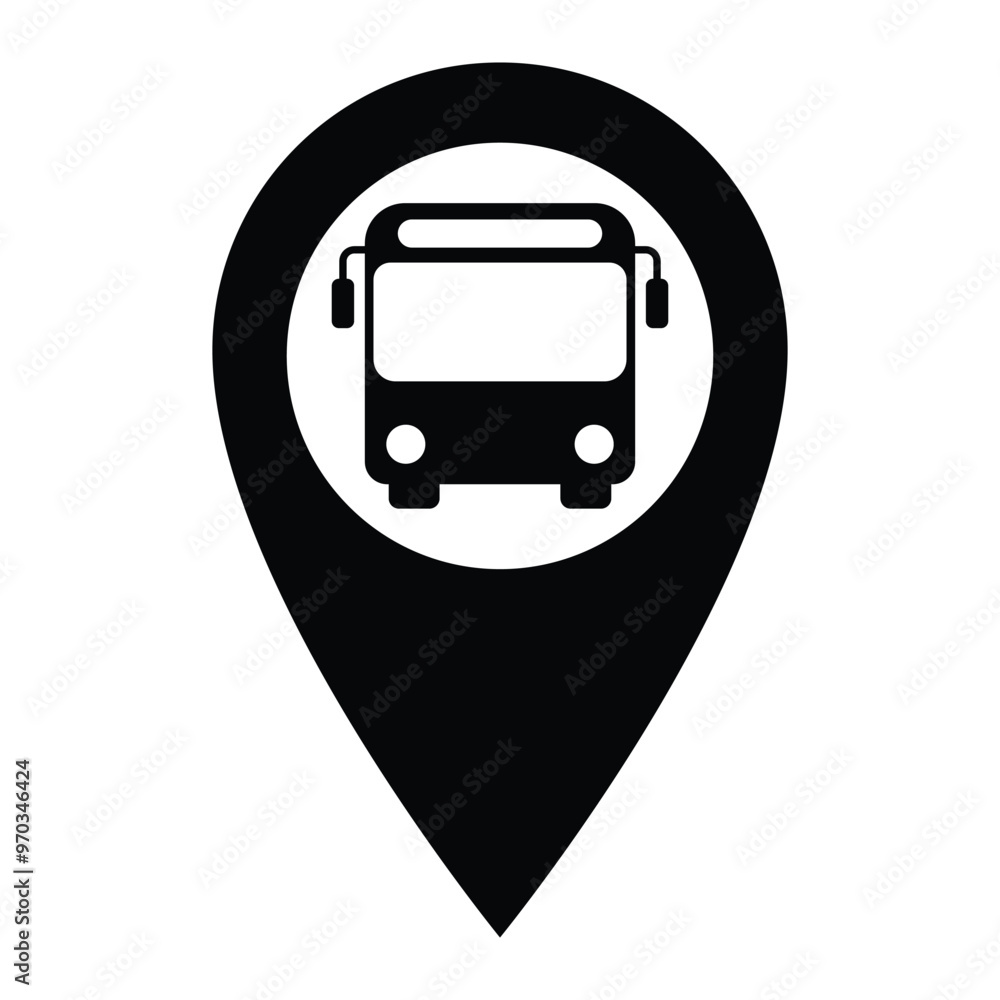 Map pointer with bus vector icon. Bus station location pin symbol. Mark on the map. Global ...
