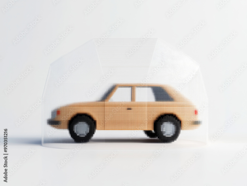 Pixel art of car under protective barrier creates unique visual ...