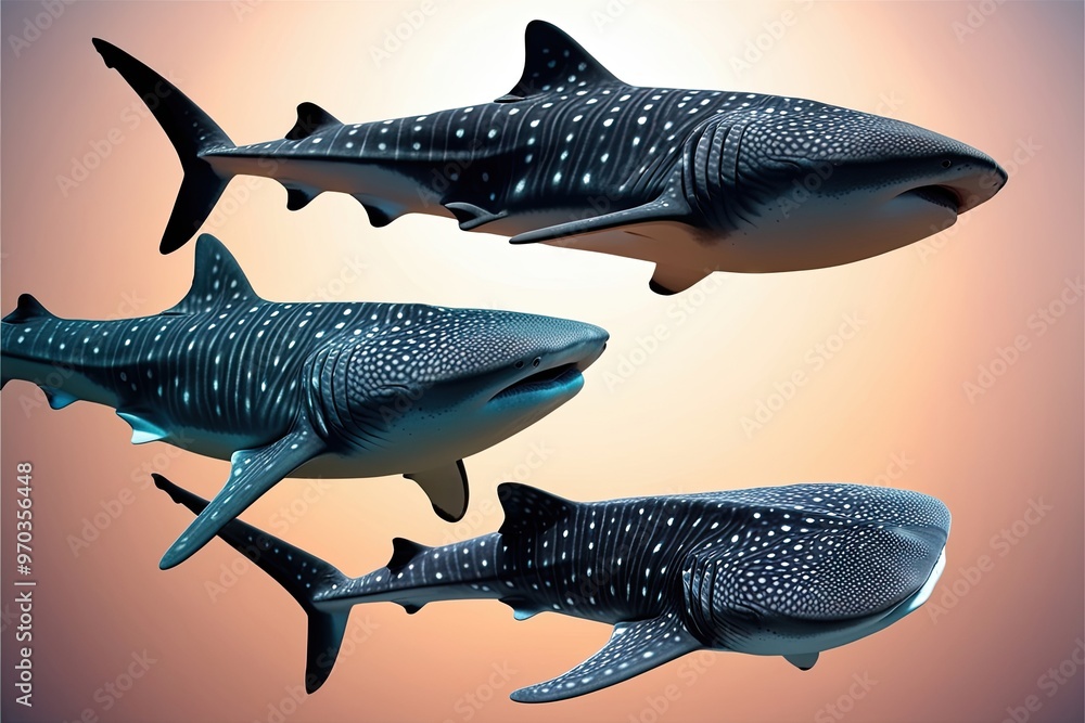 Whale Shark Images Collection Front Side and Top Views on a Glowing ...