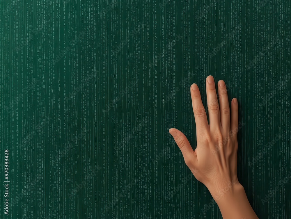 Hacker hand reaching through binary code towards a lock icon, showing threat and prevention ...