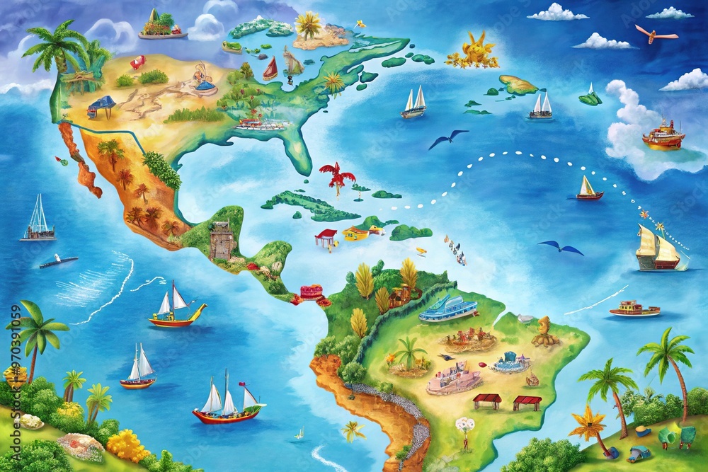 A vibrant map showcases the Caribbean's diverse geography, highlighting ...