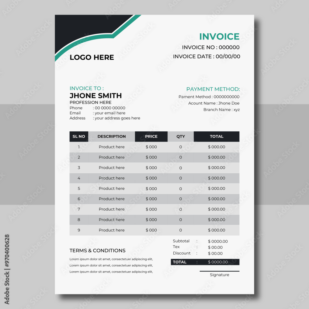 Invoice bill design template. Bill form business invoice and Office ...