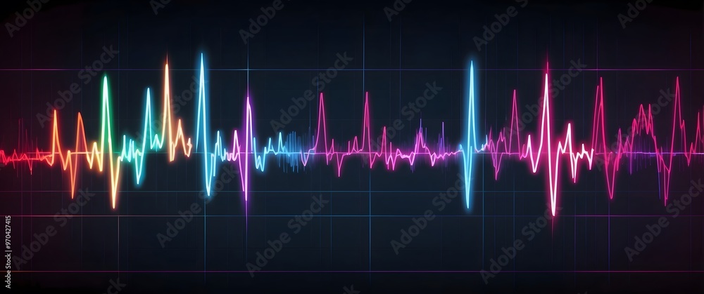 colorfull heartbeat monitor with abstract wave pattern, EKG line ...