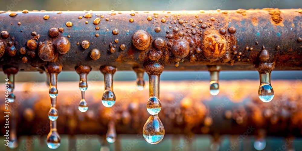 Water droplets cling to rusty pipes, Legionella bacteria multiplying in ...