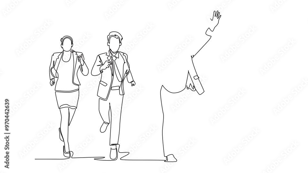 Self drawing animation of single line draw group of male and female ...