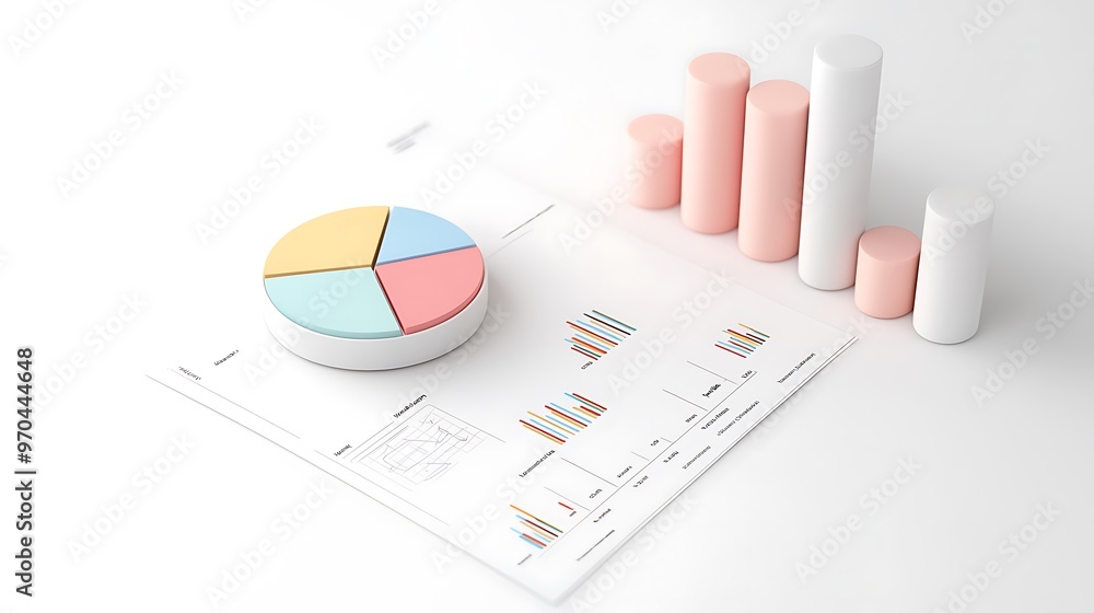 Strategic business plan with a pie chart and bar graphs, concept of ...