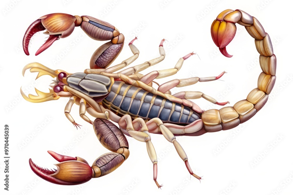 Illustrate the segmented body, tail, and pincers of a scorpion ...