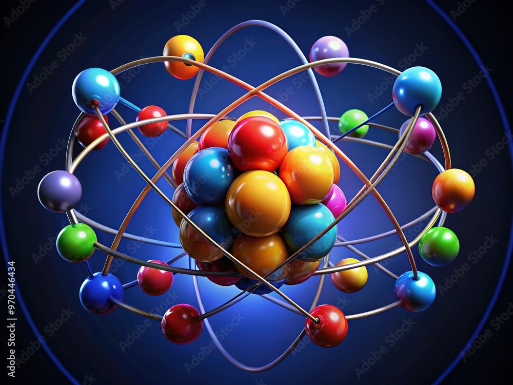 Colorful 3D atomic model of silicon, illustrating the arrangement of ...