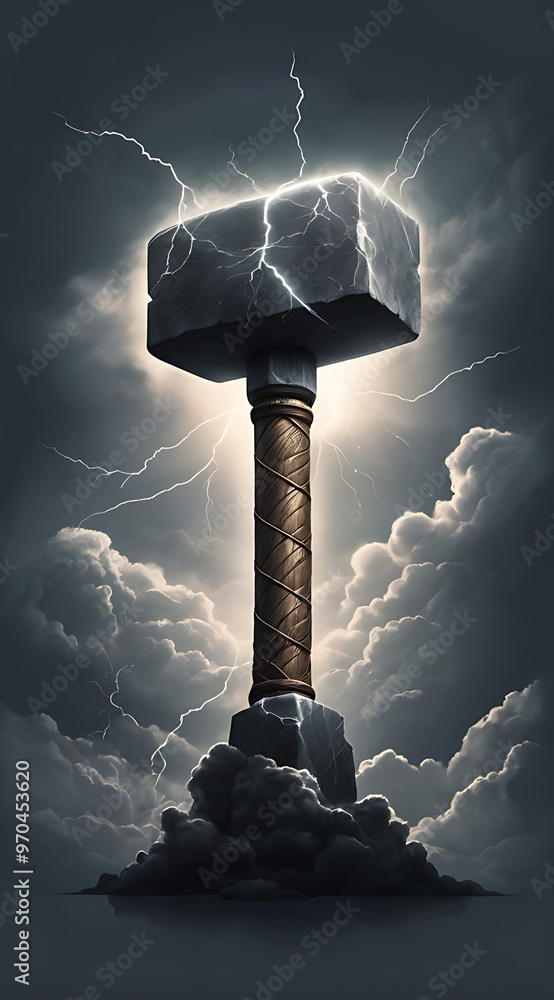 A minimal illustration of Thor's hammer, Mjölnir, floating above a ...