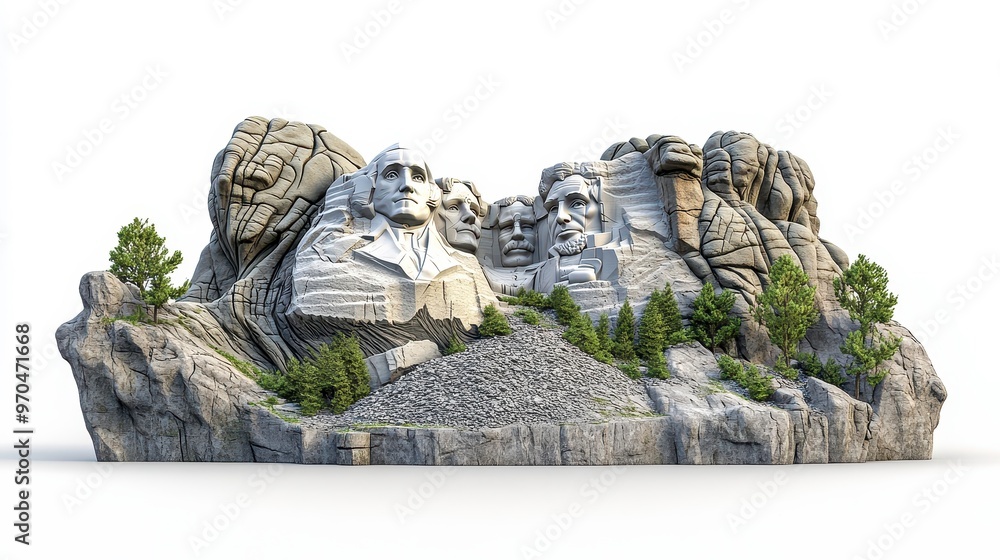 Mount Rushmore (USA) clipart, element, 3D illustration, realistic ...