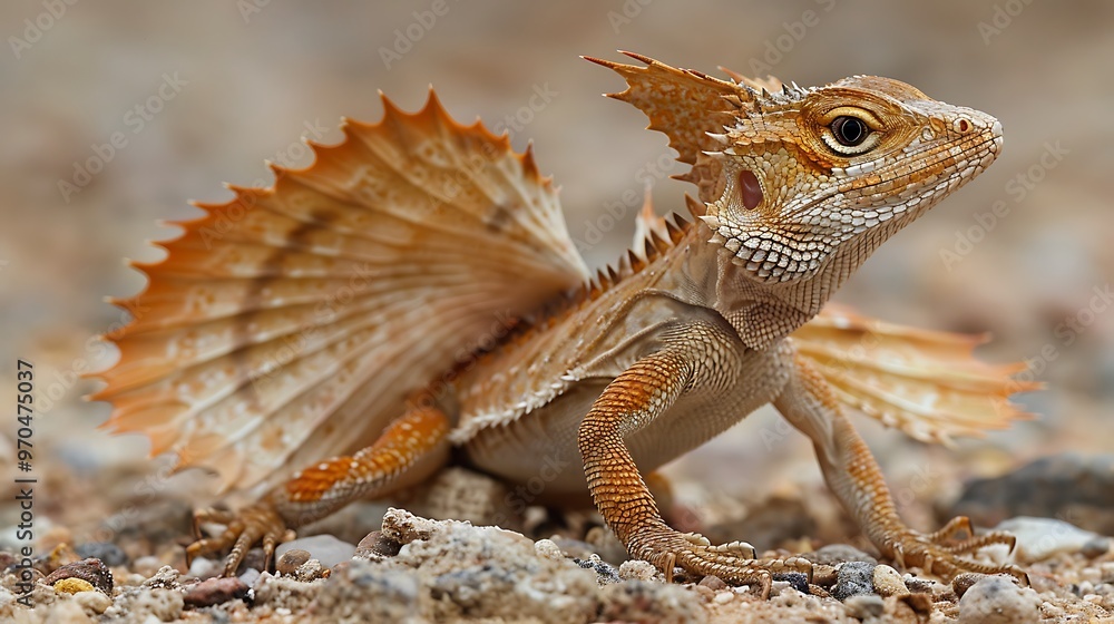 Frill-necked lizard with extended frill, defensive posture: A frill ...