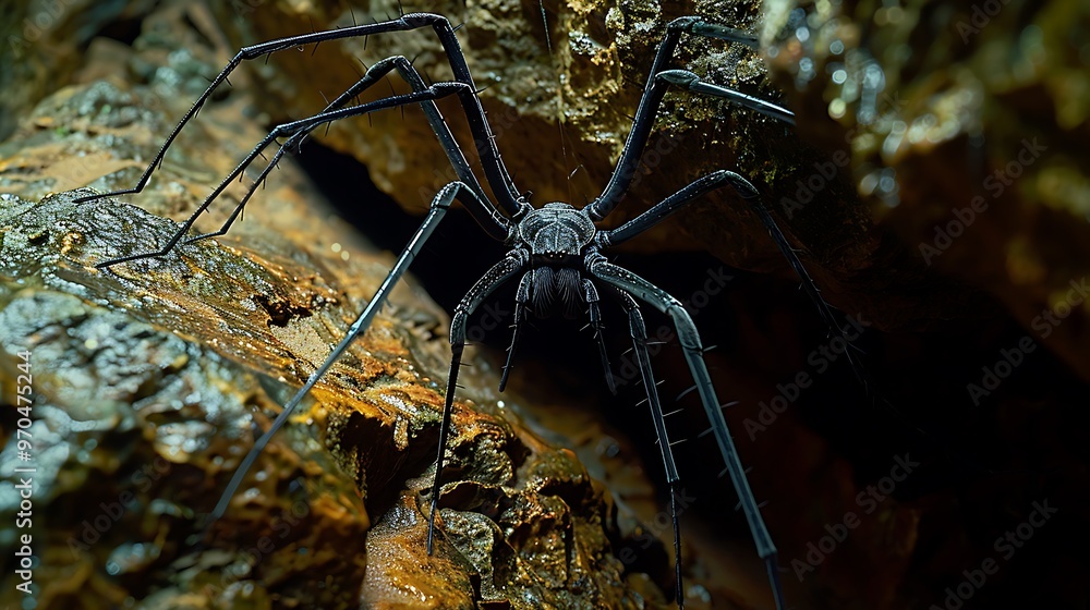 Amblypygi whip spider, alien-like arachnid on cave wall: An Amblypygi ...