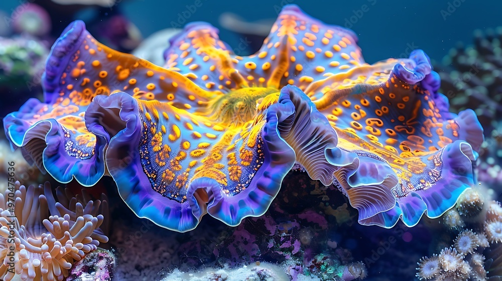 Giant clam with symbiotic algae, vibrant colors, coral reef setting: A ...