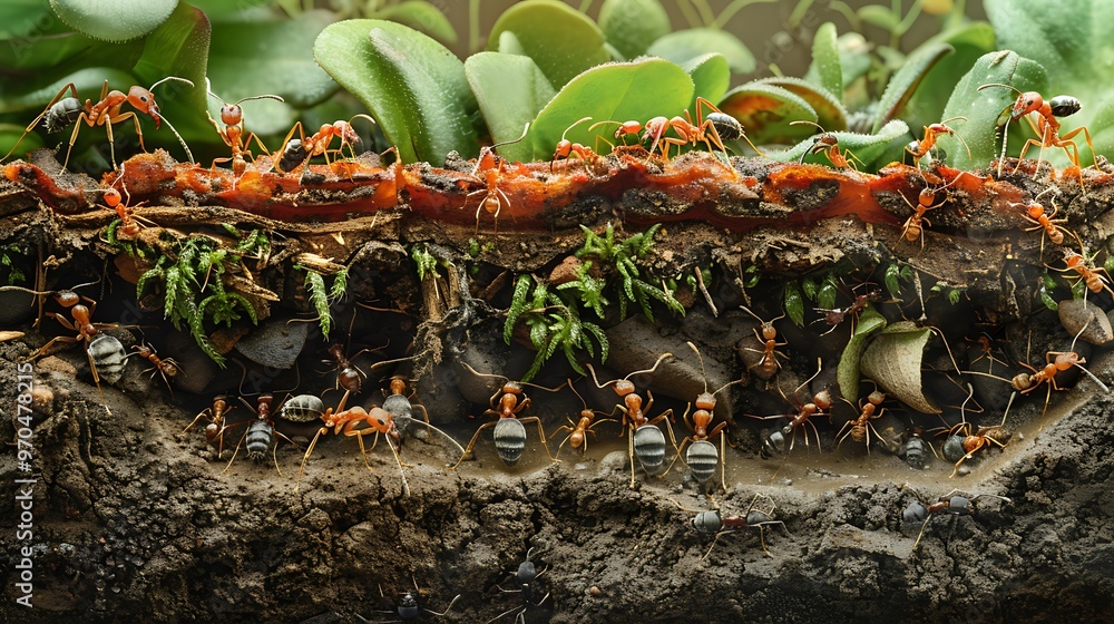 Leafcutter ant colony building fungus garden, cross-section view: A ...