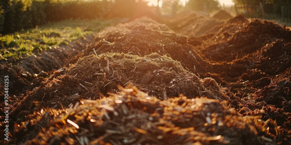 Composting Windrows of Organic Waste for Fertilizer Production Stock ...