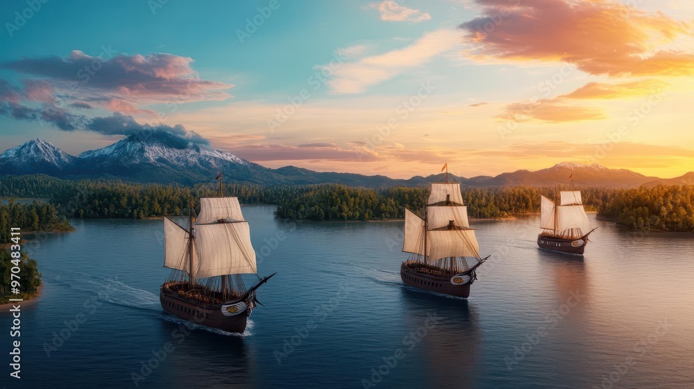 A modern reimagining of Columbus s ships arriving on Indigenous land ...