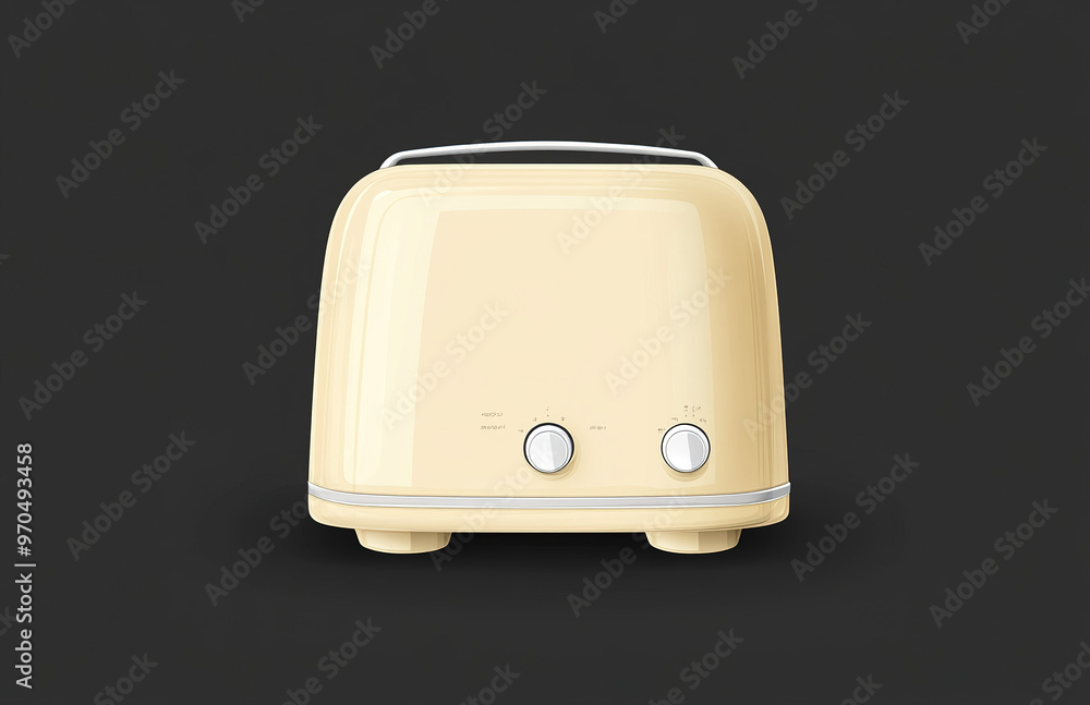 Cream-colored toaster with white elements and buttons, set against a ...