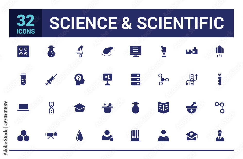 Science and scientific icon set. Minimal filled web icon set. Solid ...