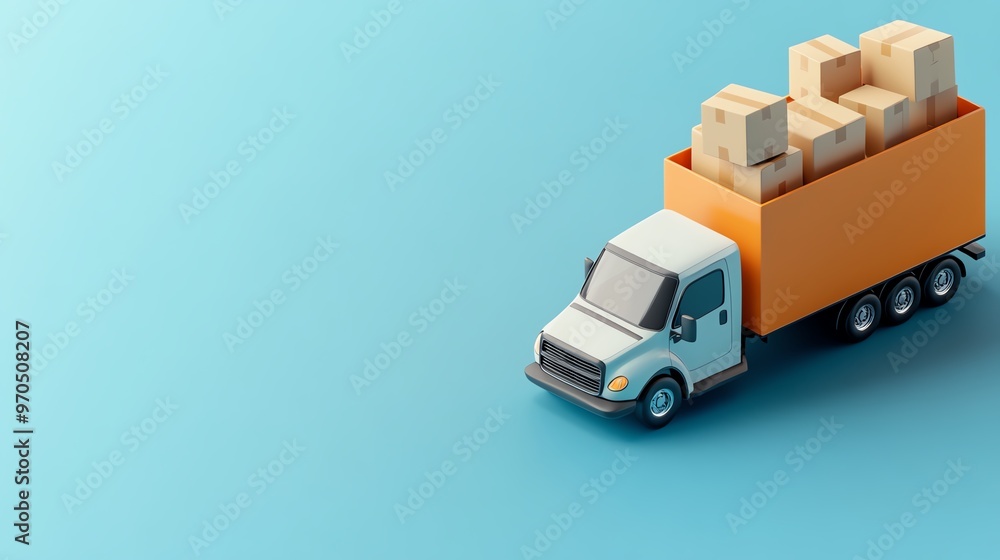Colorful delivery truck with boxes against a blue background, perfect ... Colorful delivery truck with boxes against a blue background, perfect ...