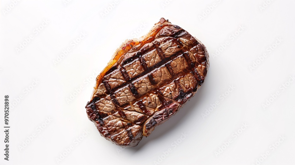 101. Freshly grilled beef entrecote steak from above, displaying ...
