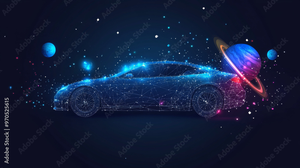 A picture of a car made from stars, planets, and space. The car is made ...