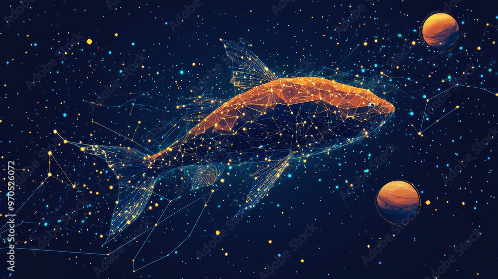 A picture of a fish made from stars, planets, and space. It's made up ...