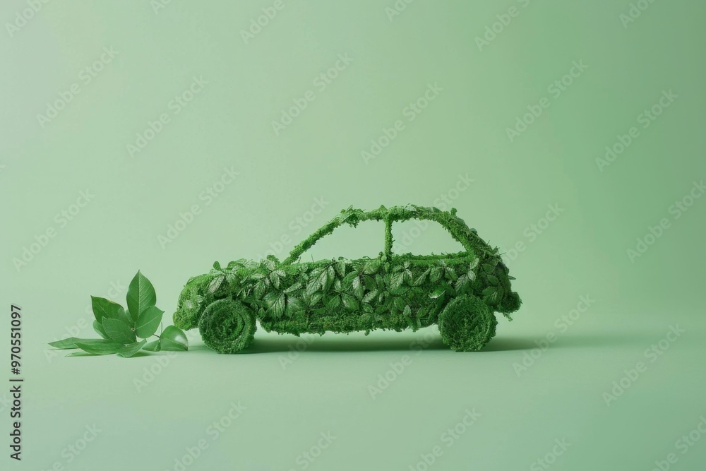 eco friendly car, green leaves, sustainability concept, environmentally ...
