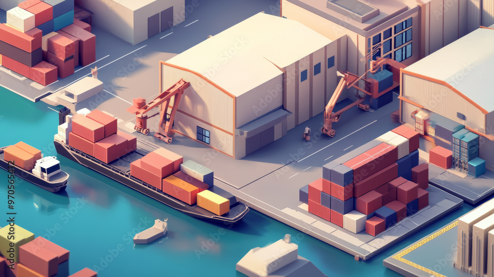 Low poly company that manages shipping, warehousing, and transportation ...