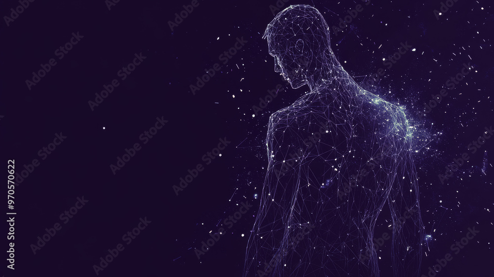 simplified image of the human body, made up of lines and points like a ...