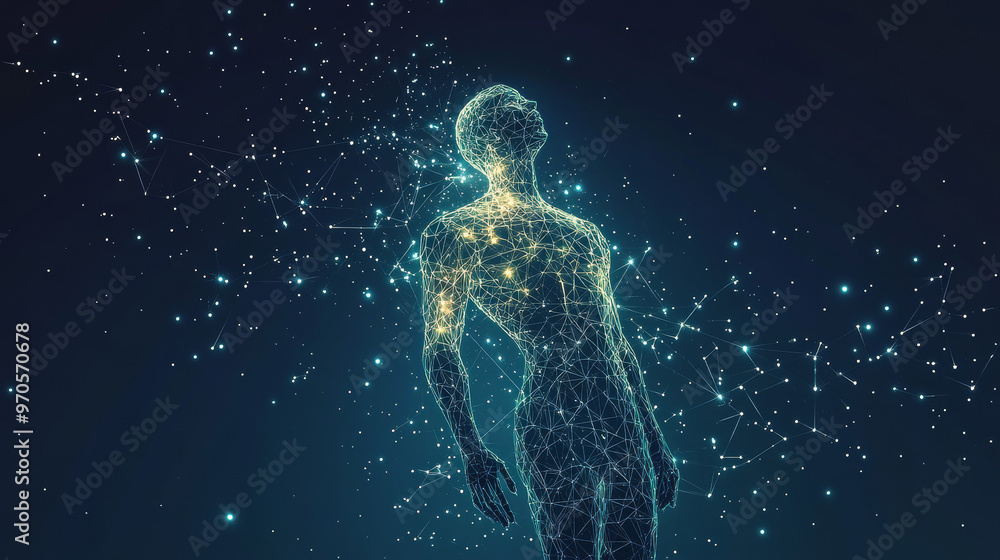 simplified image of the human body, made up of lines and points like a ...