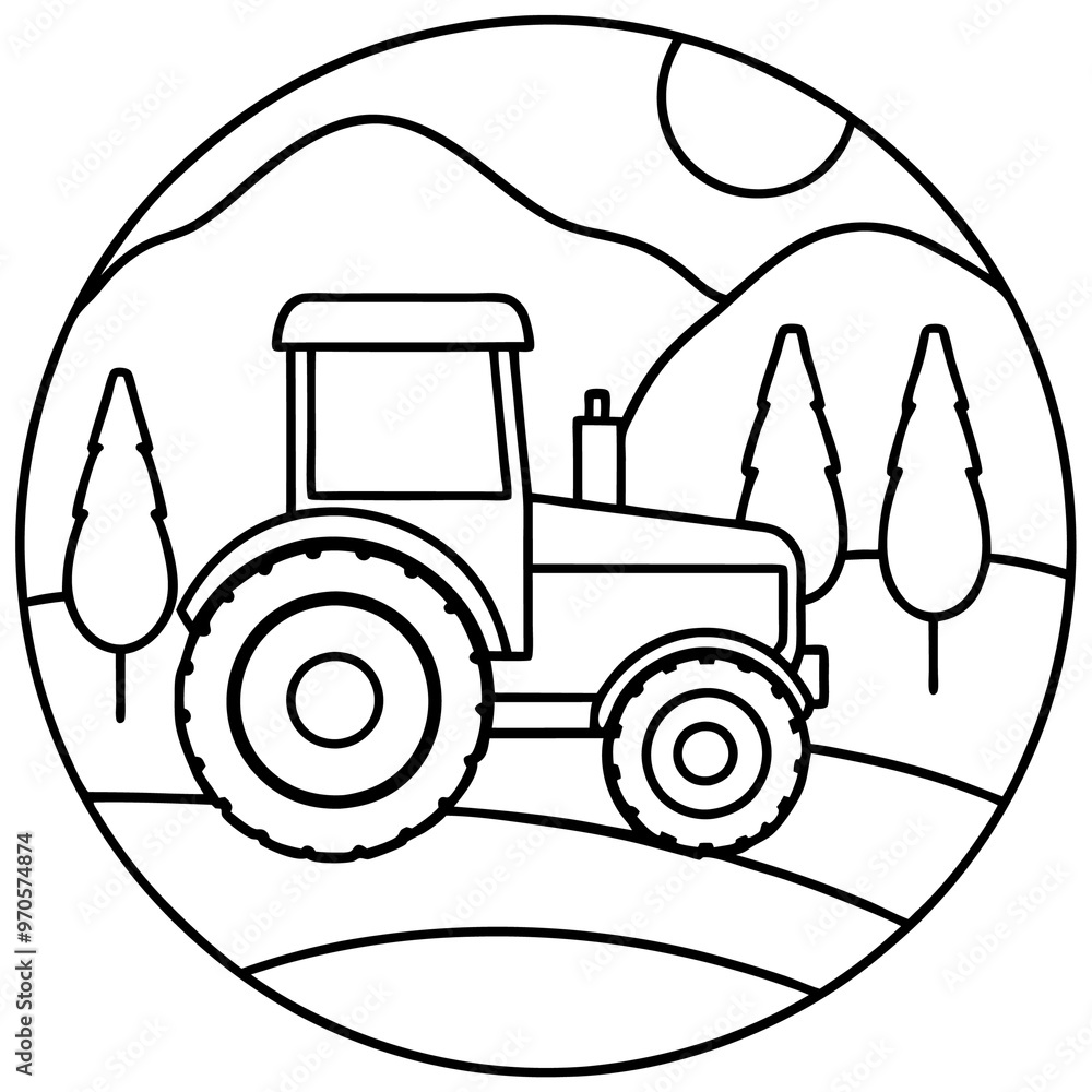 nature and tractor outline coloring book page line art drawing Stock ...
