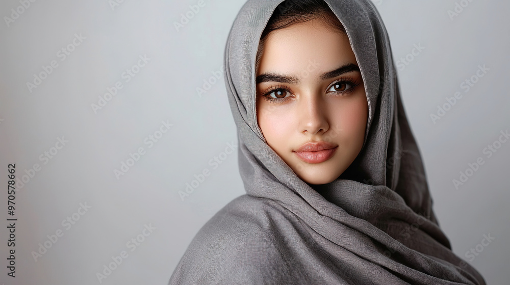 A young and pretty Saudi Arabian female model is satisfied with her ...