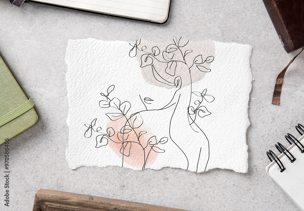 Stationery Flatlay Torn Paper Mockup Stock Template | Adobe Stock