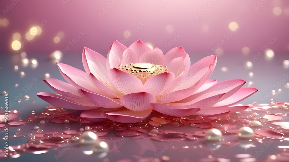 Pearls floating on a sparkling background in a lotus pink light. bud ...