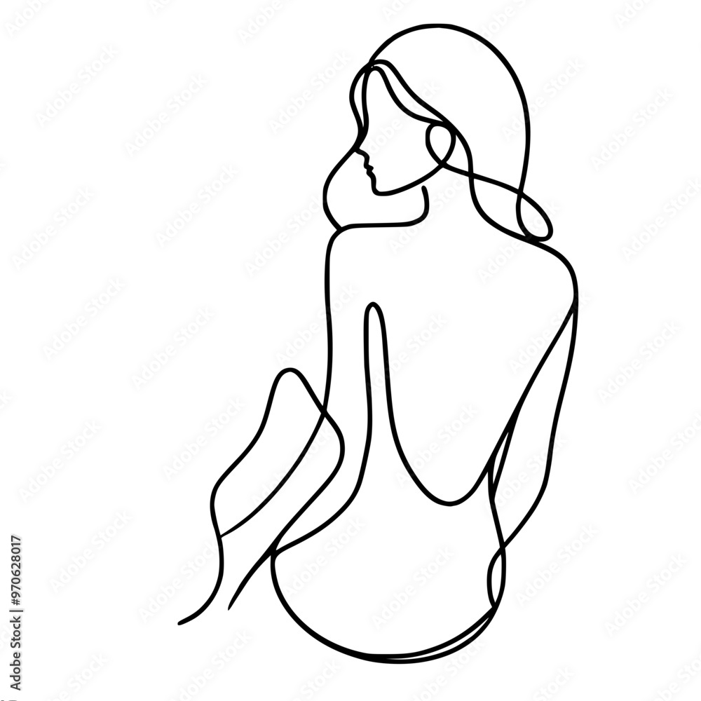 Minimalistic vector drawing of a female figure in an evening dress with ...