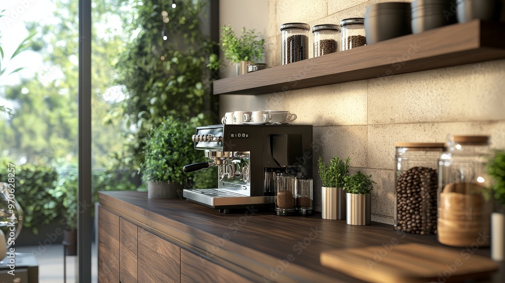 Picture a kitchen with a built-in coffee station, complete with an ...