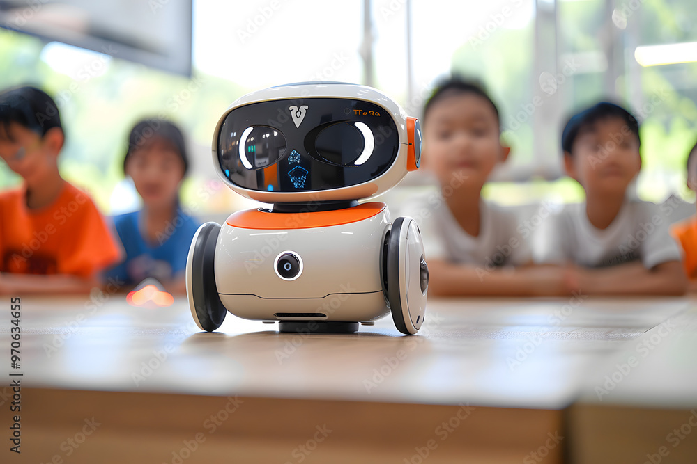 AI robot teaching coding to kids in classroom, interactive robotics in ...