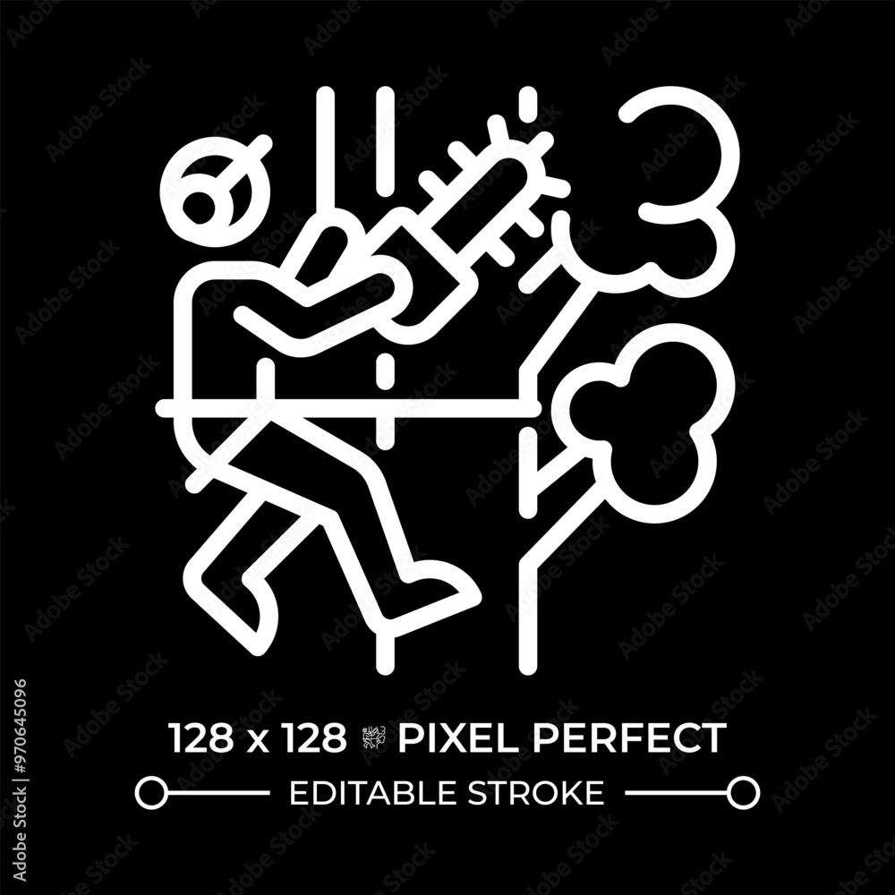 Tree trimming white linear icon for dark theme. Arborist worker with ...