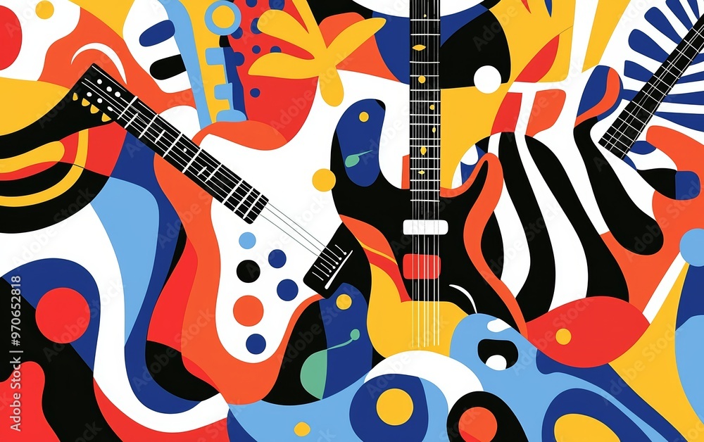 A cartoon concert collage with funky characters rocking out on stage ...