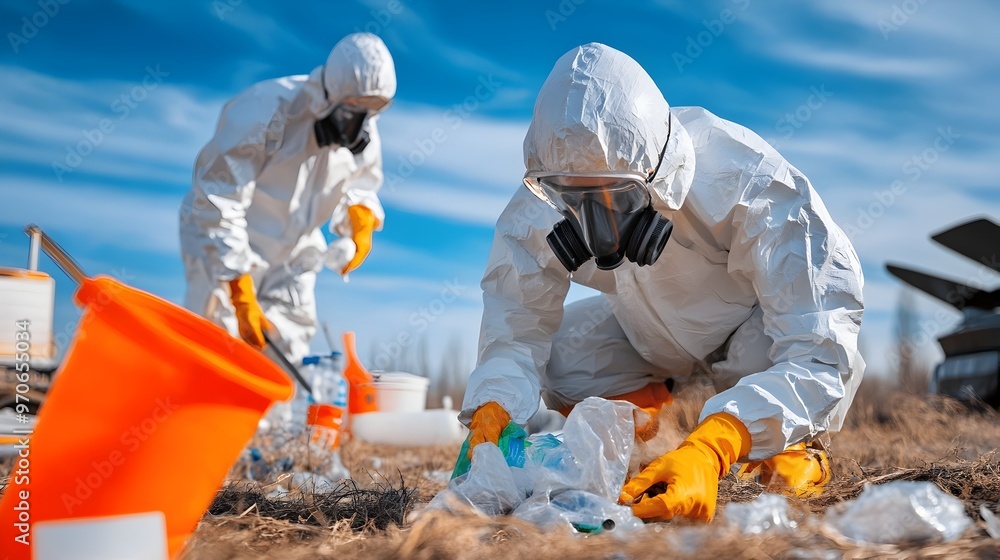 Hazmat Workers Collecting Biohazardous Waste After Chemical Spill ...