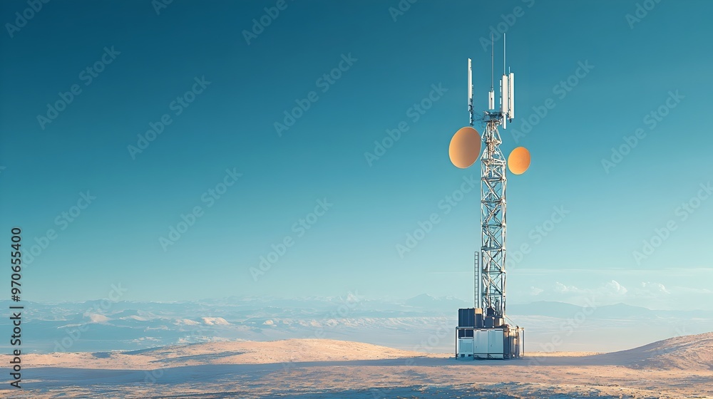 High Tech Signal Tower Connecting Isolated Desert Regions with Wireless ...
