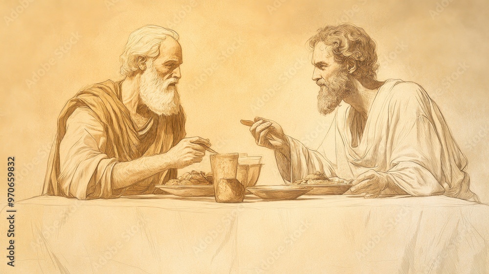 David and Mephibosheth, Biblical Illustration with shared meal and ...