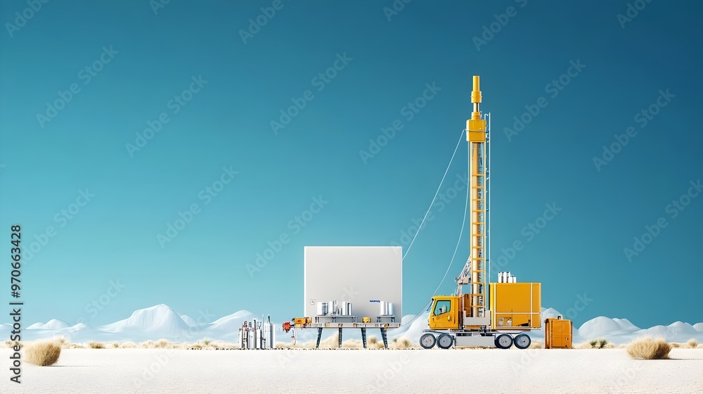 Powerful Drilling Rig Penetrating Arid Desert Landscape for Deep ...