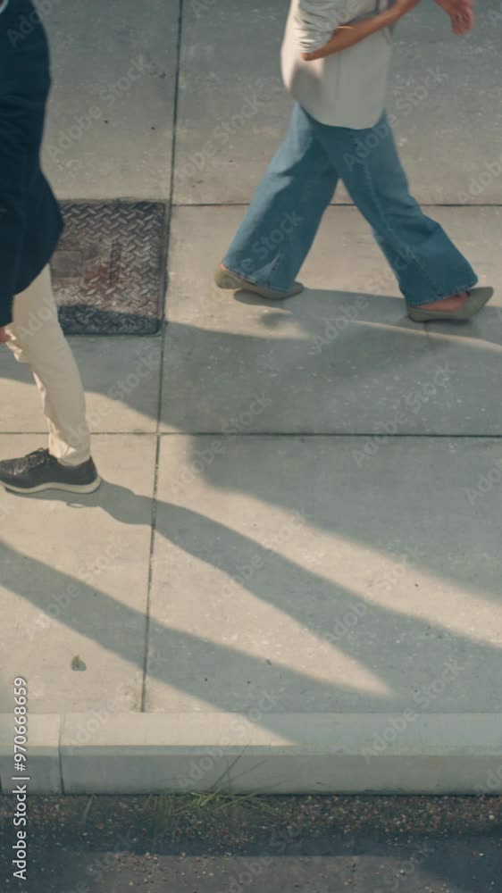 Vertical Screen: Top Down View of Diverse Pedestrians Walking on a City ...