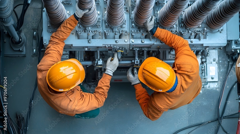 Workers Upgrading and Replacing Transformers at a High Voltage Power ...