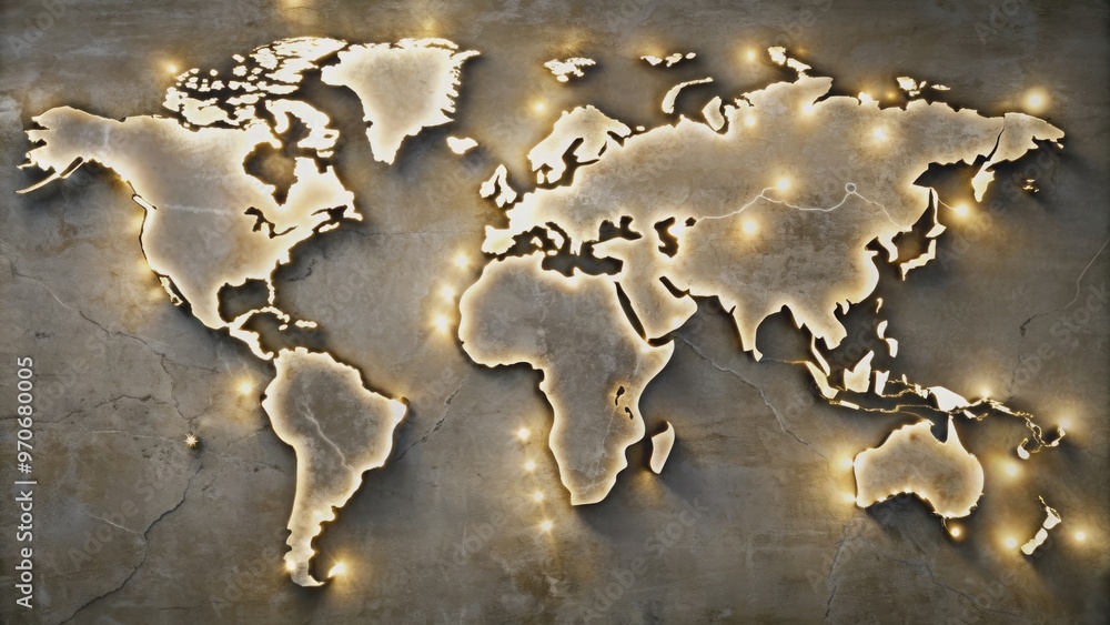 Authentic Italian marble world map with LED lights , world map, marble style, Italian, LED ...
