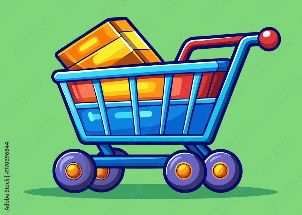 cartoon vector illustration of funny shopping cart with handle ...