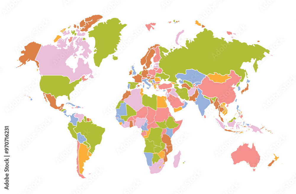 Cartoon pictures of world map on white background. All countries of the ...