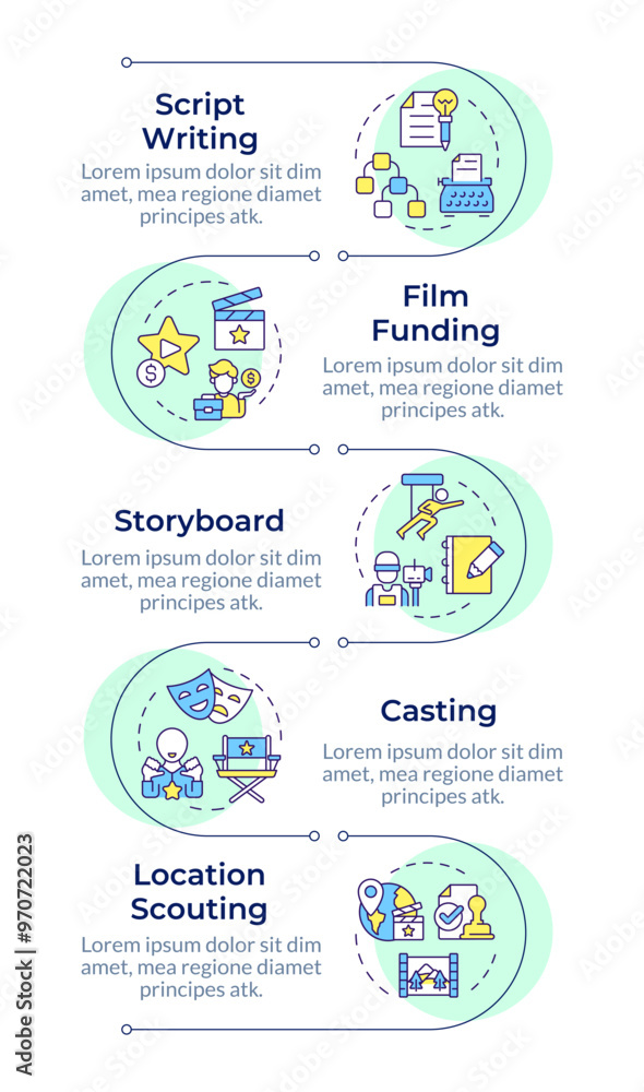 Film pre-production process infographic vertical sequence. Movie ...